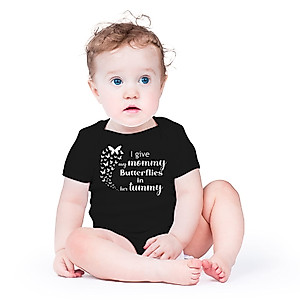 AW Fashions I Give Mommy Butterflies In Her Tummy Baby Bodysuit Funny Cute Infant Romper Unisex Boys Girls (6 Months, Black)