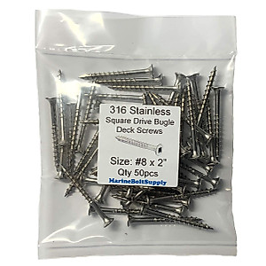 #8 x 2 Type 316 Marine Grade Stainless Steel Deck Screws, Square Drive, Quantity 50 by Marine Bolt Supply