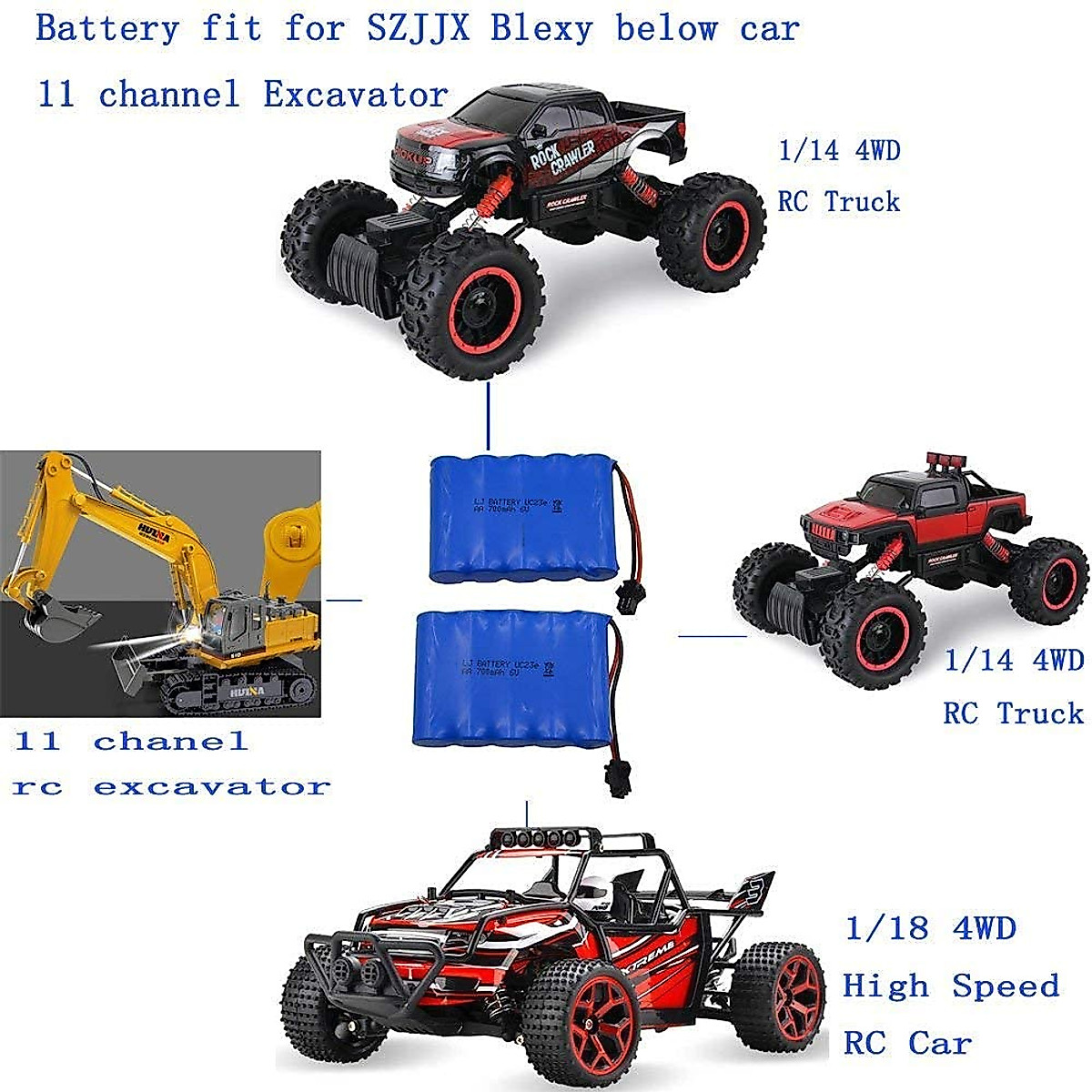 Blomiky 2 Pack 6.0V 700mAh Ni-CD AA Rechargeable Battery Pack SM2P Plug and 2 USB Charger Cable Fit for Old Version 11.5Inch Amphibious Stunt RC Cars Vehicles / 6V 700mAH and USB 2