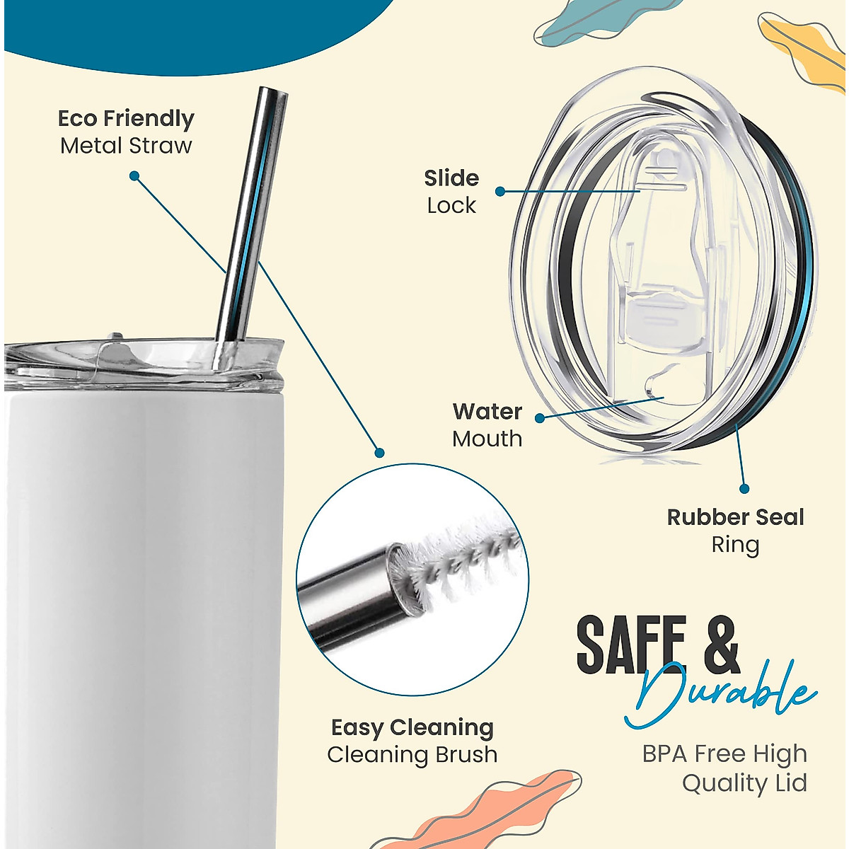 The Brandster Sublimation Tumblers 20 OZ Skinny Bulk, Double-Walled Stainless Steel Sublimation Blanks Tumblers, with Lid, Straw, Heat Tape, Shrink Wrap, Gift Boxed to Personalize & Gift