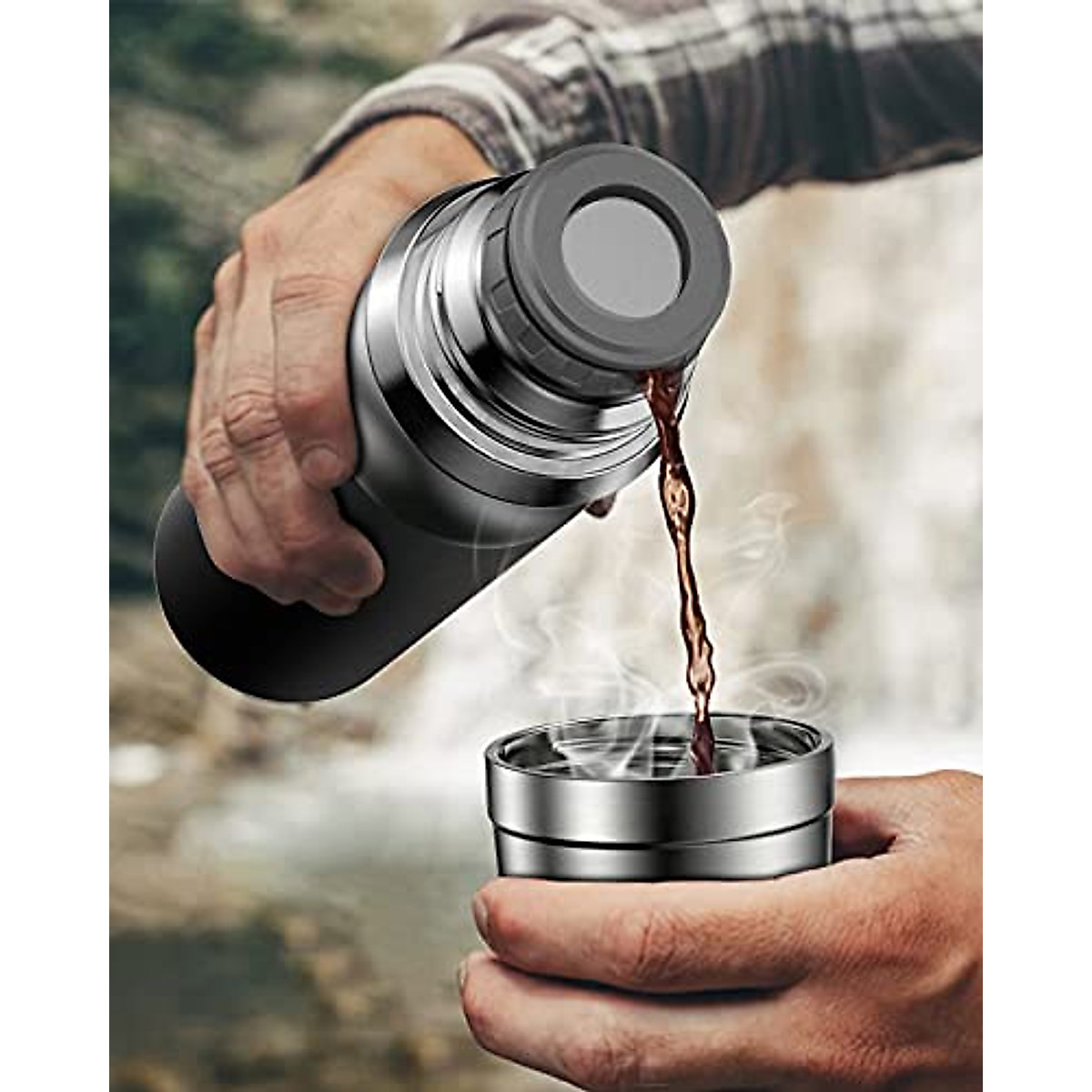 AISEELY Vacuum Insulated Bottles, Double Wall Stainless Steel Thermos with One-Piece Liner, Add-A-Cup Water Bottle for Hot & Cold Drink, Coffee Travel Mug Thermal (21 OZ)…