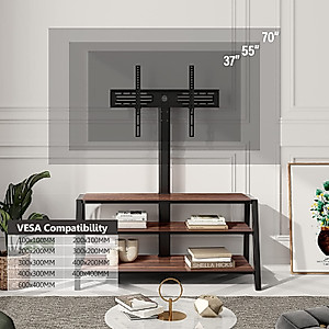 FITUEYES 3-Tier Floor TV Stand for 37-70 Inch TVs Entertainment Center Stand with Storage-Height Adjustable TV Console Stands with Walnut Board & Cable Management, VESA 600x400mm