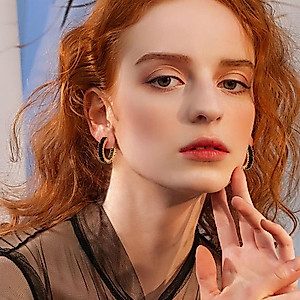 GLOQUAT CZ Gold Black Hoop Earrings 14K Gold Plated Hoop Earrings for Women Vintage Black Cubic Zirconia Hoop Earrings Fashion Round Circle Hoops Earrings for Women 25mm