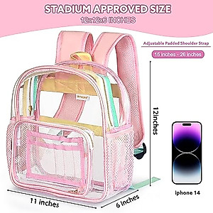 BYXEPA Clear Mini Backpack Stadium Approved TPU 12X12X6 Heavy Duty Transparent Backpacks Book Bag with Reinforced Strap for Teens Girls Women Concerts, Sporting Event, Work, School, Security-Pink