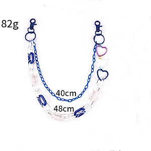 YERTTER Gothic Acrylic Layered Rock Hip Hop Pants Jean Chain Heart Rings Pendant Layered Punk Trousers Chains Biker Heavy Thick Wallet Pocket Chains Silver Keychains Body Chain for Men and Women