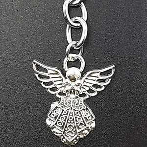 RONYOUNG 50PCS Silver Tone Guardian Angel Charm Keychain Key Ring, 3.14