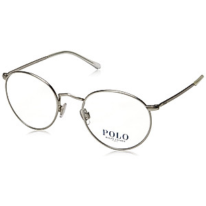 Polo Ralph Lauren Men's PH1179 Round Prescription Eyewear Frames, Semi-Shiny Brushed Silver/Demo Lens, 48 mm