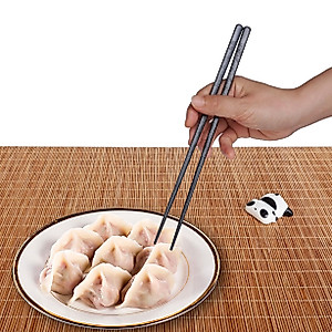 Chopsticks Reusable Fiberglass Chopsticks with Holder Chinese Japanese Gift Set Chopsticks Set Dishwasher Safe Alloy Chopsticks + Ceramic Cute Panda Chopstick Rest (2 Pairs - Panda)