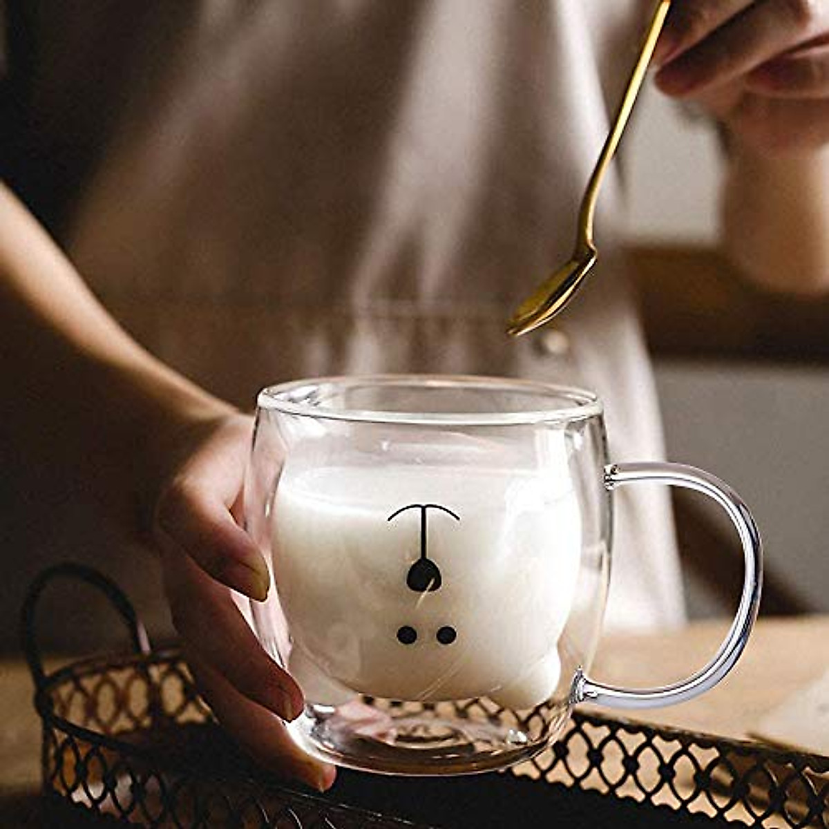 Amyhome Cute Mugs Bear Coffee Cup Double Wall Insulated Glass, Espresso Cup, Milk Cup, Tea Cup, Valentine's Day Christmas Birthday Gifts for Children and Adults