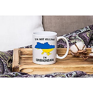 Funny Ukraine Pride Coffee Mugs, I'm Not Yelling I'm Ukrainian Mug, Gift Idea for Ukrainian Men and Women Featuring the Country Map and Flag, Proud Patriot Souvenirs and Gifts