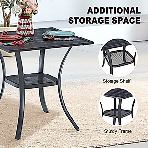 VICLLAX Patio Dining Table Outdoor Metal Square Table with Storage Shelf