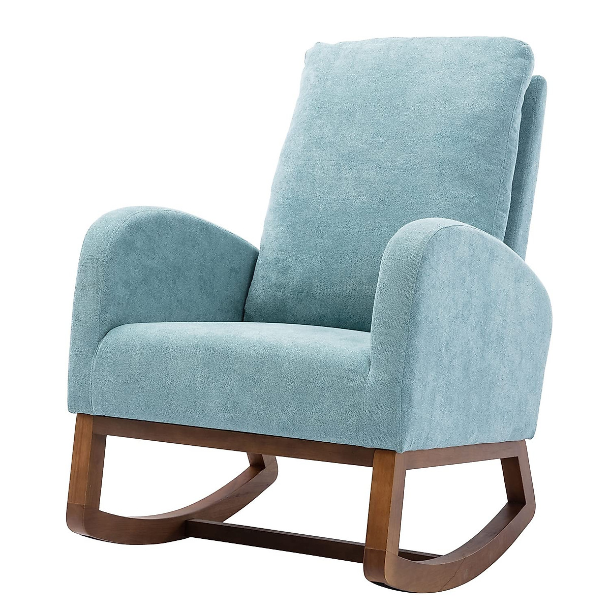 SmartDer Comfy Rocking Chair Nursery, Padded Rocking Chair with A Pocket, Accent Armchair with High Backrest and Solid Wood Base, Modern Lounge Living Room Chair for Nursery, Lake Blue