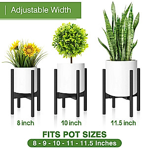 Hyenikoo Plant Stand - Adjustable Indoor Black Plant Stand, Plant Holder, Mid Century Corner Plant Stand with Tray - Fit 8 to 12 Inches Pots (Pot Not Included) - Bamboo Wood