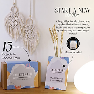 CULETCRAFT Macrame Kit for Beginners 153pc, 15 Projects Book, 164yd Cotton Macrame Cord, Wooden Beads & Sticks, Wooden & Metal Rings, Gift Box, Book & Accessories, Perfect Macrame Starter Kit