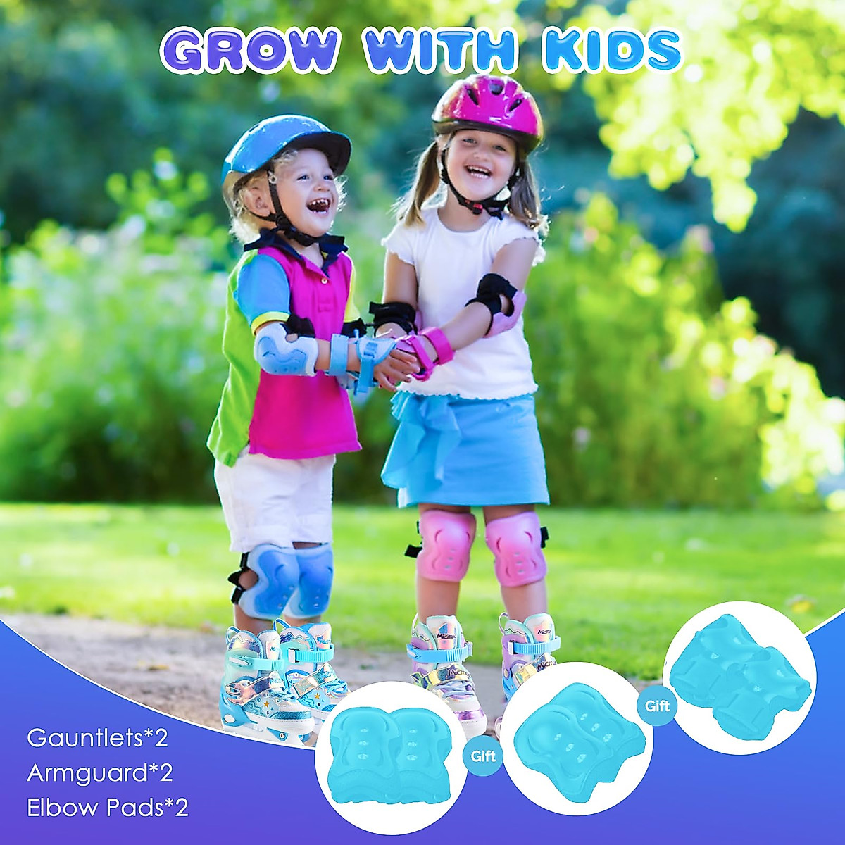 Mermaid Kids Roller Skates Adjustable Roller Skates with Light Up Wheels for Kids, Beginner, Girls, Boys Outdoor Roller Skating for Toddlers, Skating Shoes for Ages 3-12