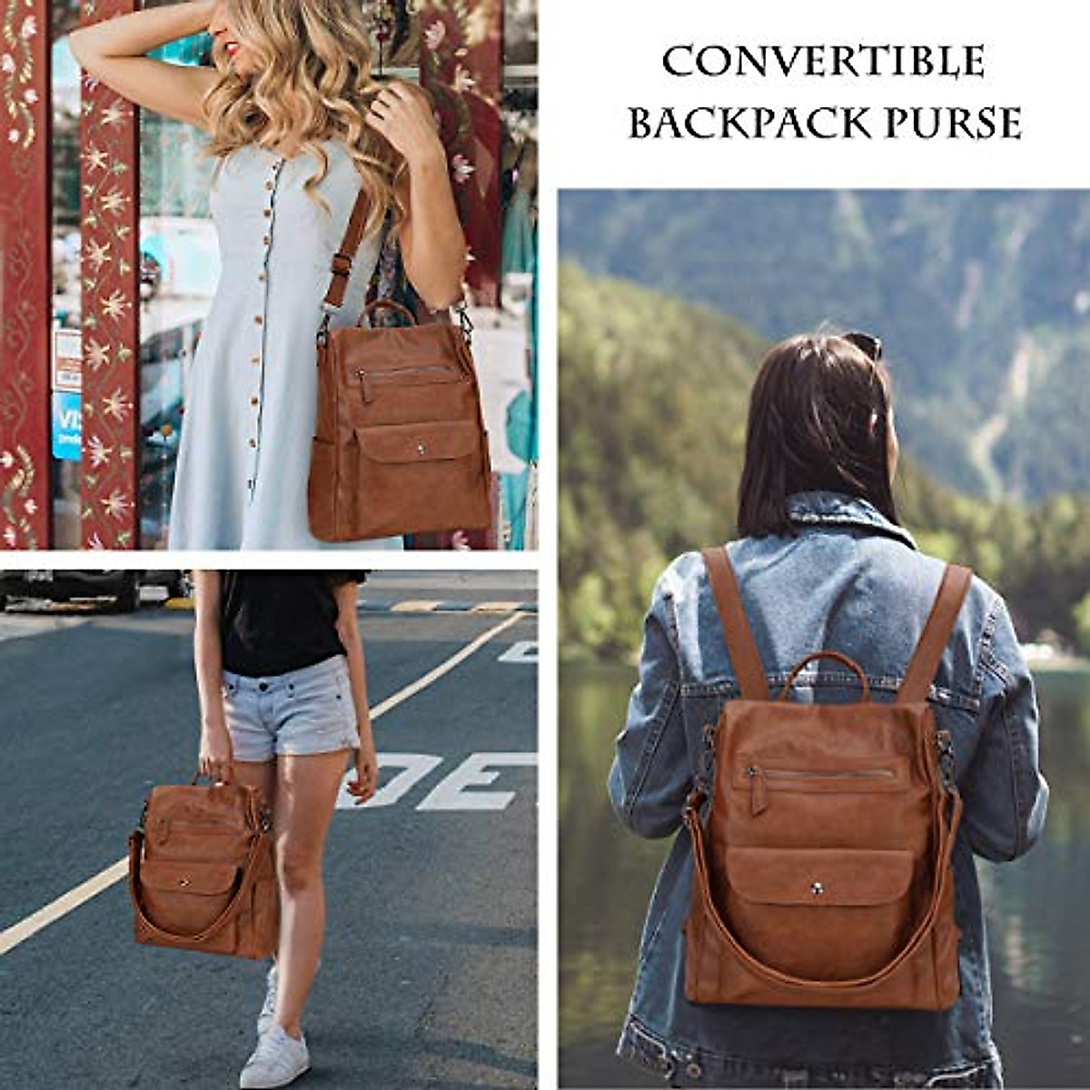 Backpack Purse for Women,Fashion Anti-Theft PU Leather Travel Shoulder Bag for Ladies Large Satchel VONXURY