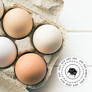 Laid On Date Stickers | 50 Pack | 2" Round Stickers | Farm Fresh Stickers | Egg Carton Stickers | White with Chicken Coop Design
