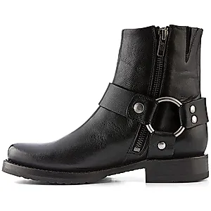 Frye Veronica Harness Short 6" Booties for Women - Leather Upper with Luxurious Leather Lining, Inside Zipper, Snap Harness, and Rubber Lug Outsole, Black - 8 M