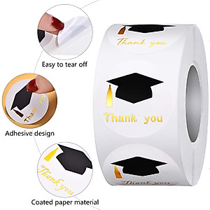 Dianelhall 600 Pieces Graduation Thank You Labels Stickers Class of 2025 Foil Graduation Stickers Round Adhesive Holographic Envelope Seal Classroom Decoration Labels for Party