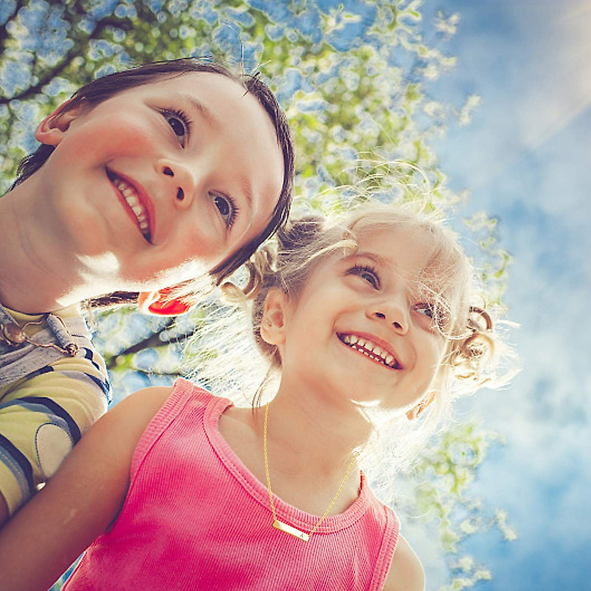 MOMOL Bar Pendant Initial Necklace, 18K Gold Plated Stainless Steel Bar Necklace Dainty Delicate Initial Necklace Simple Personalized Name Letter C Necklace for Women