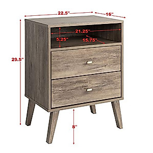 Prepac Milo 2-drawer Tall Nightstand with Open Shelf, Drifted Gray