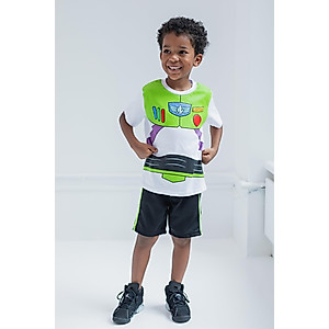 Disney Pixar Toy Story Buzz Lightyear Big Boys Cosplay T-Shirt and Mesh Shorts Set Buzz Lightyear Black/Green 10-12