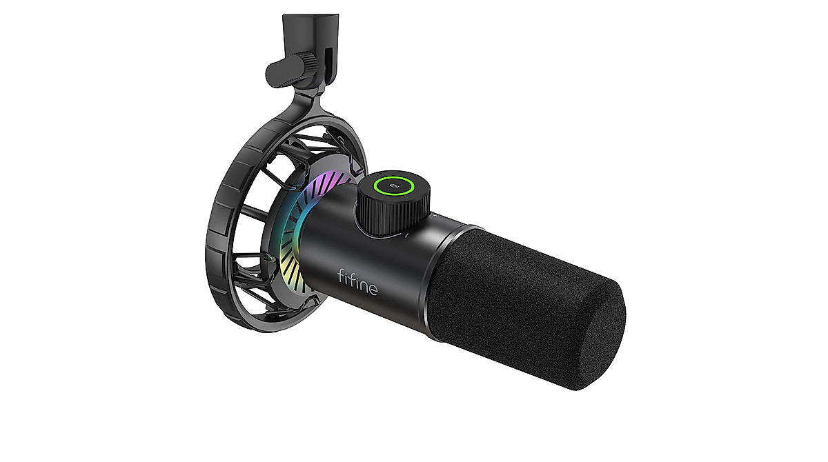 FIFINE USB Gaming Microphone with RGB Light for Streaming & Podcasts