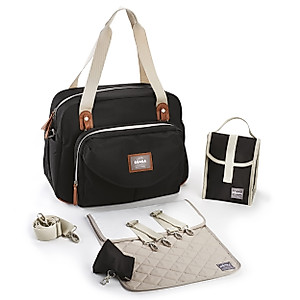 BEABA Geneva Diaper Bag, Multifunction Baby Diaper Bag, Includes Removable Strap for Stroller, Changing Pad, and Insulated Pouch, (Black)