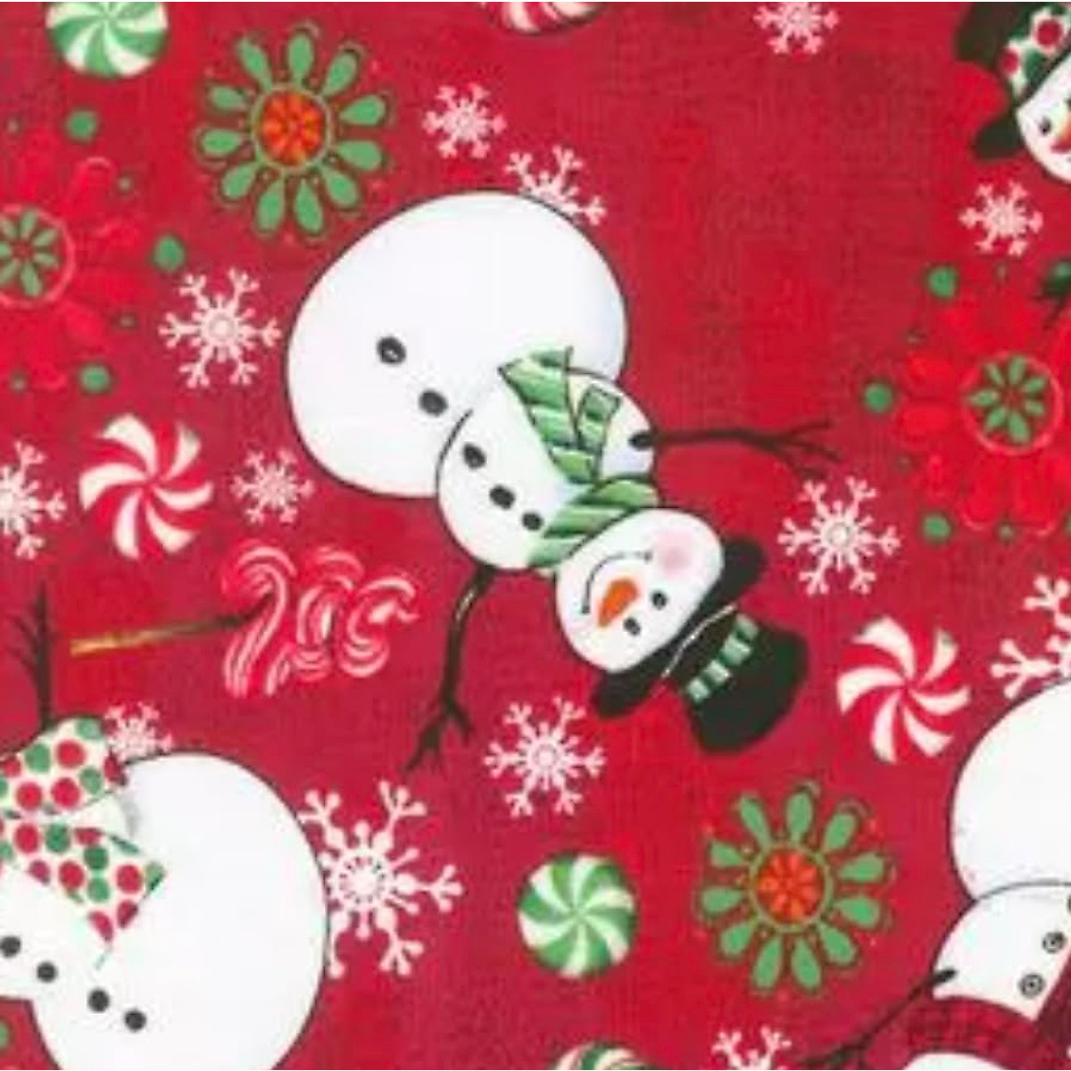 Red Sweet Christmas Snowmen Precut Durable Soft Hand Cotton Fabric by The Yard - One Yard