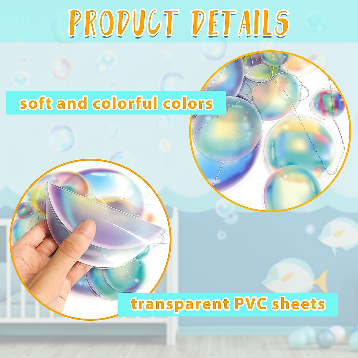 TISTON Under The Sea Bubble Garland, 4 Strings Bubble Decor for Little Mermaid Party Decorations, Hanging Bubbles for Ocean Theme Decor Underwater Backdrop Kids Birthday Supplies