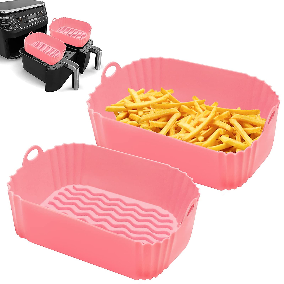 Air Fryer Silicone Pots, 2 Packs Food Grade Reusable Heat Resistant Easy Cleaning Silicone Air Fryer Liner Basket Bowl Accessories for Ninja Foodi Dual DZ201 DZ401 DZ550 8 QT 10 QT Air Fryer