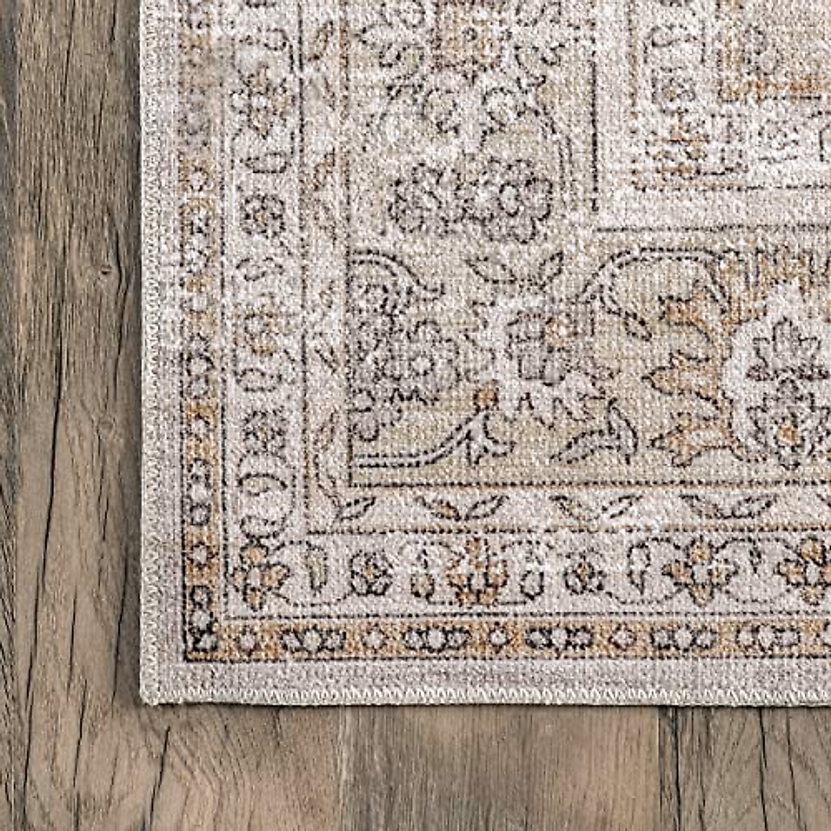 nuLOOM Deadra Vintage Floral Machine Washable Ultra Thin Area Rug, 5' x 8', Beige