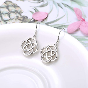 Sllaiss 925 Sterling Silver Celtic Knot Drop Earrings for Women Good Luck Irish Vintage Earrings Love Knot Round Dangle Earrings (Silver Tone)