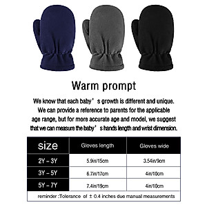 3 Pairs Baby and Toddler Winter Mittens Newborn Infant Fleece Warm Mittens Snow Gloves for Baby Boy and Girl (Black, Grey, Navy Blue, 5-7 Years)