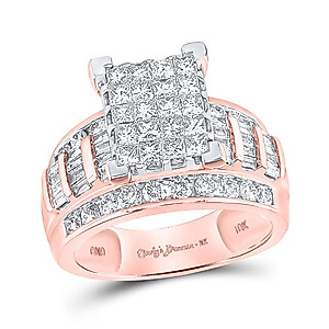 The Diamond Deal 10kt Rose Gold Princess Diamond Cluster Bridal Wedding Engagement Ring 2 Cttw