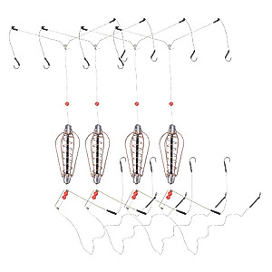 Alomejor 4Pcs Fishing Bait Holder Cage, Copper Spring Lure Feeder Basket with Hooks Fishing Tackle Kit