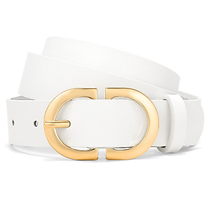 XZQTIVE Women's Leather Belts for Jeans Pants Dress Plus Size Ladies Black Belt with Gold Buckle