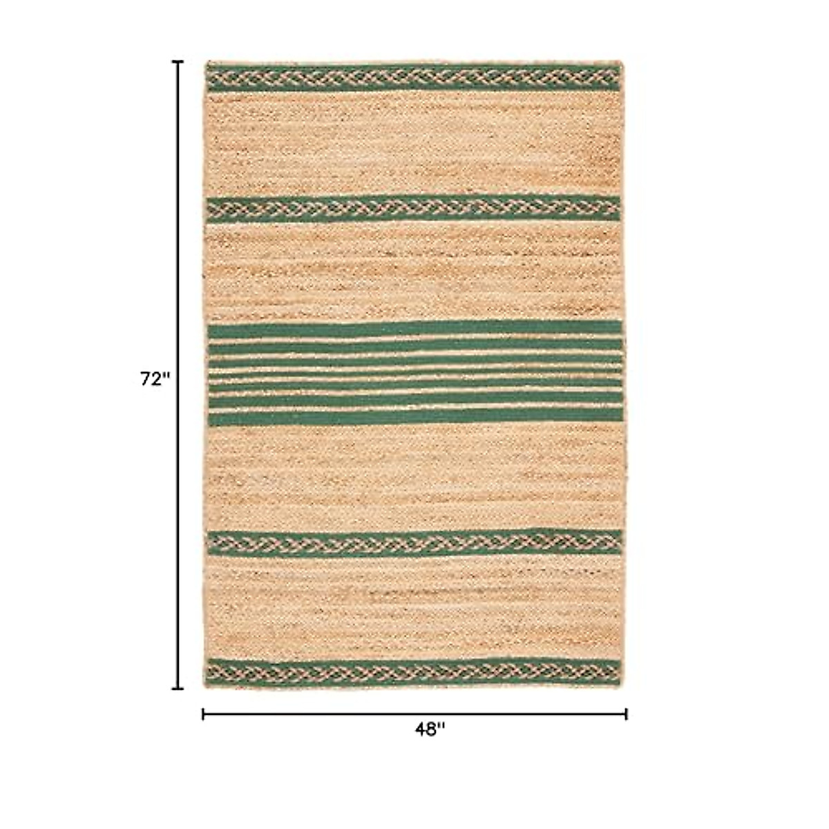 SAFAVIEH Natural Fiber Collection Accent Rug - 4' x 6', Natural & Green, Handmade Stripe Boho Farmhouse Rustic Braided Jute, Ideal for High Traffic Areas in Entryway, Living Room, Bedroom (NFB262Y)
