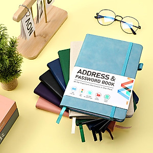 Address Book, Address and Password Keeper Book with Alphabetical Tabs, Hardcover Telephone Book Address Organizer Record with Pocket, Colored Pages, 5.3" x 7.7", Navy Blue