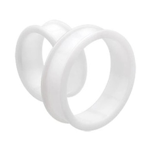Pair 1-1/2" (38MM) WHITE SILICONE FLAT FLARE TUNNELS Double Flare Gauges Thin Soft Flexible Flesh Plugs (2pcs)