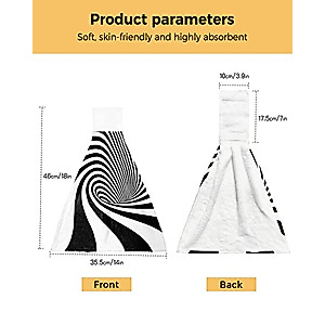 Kewadony 2 Pack Hanging Kitchen Hand Towels, Black White Striped Hand Tie Towels with Hanging Loop, Line Geometric Modern Abstract Art Soft Absorbent Towels Set for Bathroom and Kitchen
