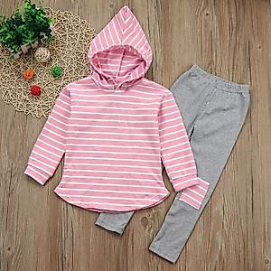 Ritatte Toddler Girl Fall Outfits Striped Hoodie Pants 2PCS Sweatsuit Set Kids Baby Winter Clothes Jogging Suits for 2-6Y (Pink, 110 (4T))