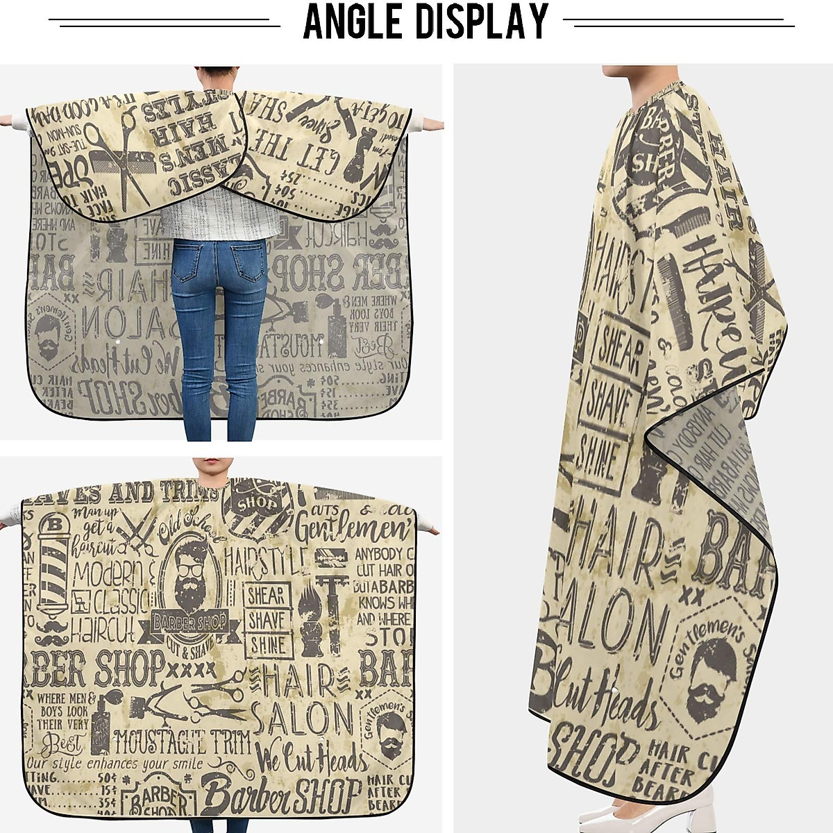 visesunny Vintage Hairdressing Pattern Barber Cape Anti-Static Hair Cutting Cape with Snap Closure Professional Salon Polyester Beard Shaving Bib Water-Resistant Hairdressing Cape Adjus