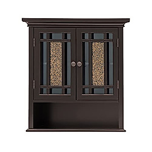 Teamson Home Windsor Over The Toilet Removable Wall Medicine Cabinet with 1 Fixed and 1 Adjustable Shelves 3 Storage Spaces 2 Glass Mosaic Doors and Rubbed Bronze-Finished Knobs, Dark Espresso