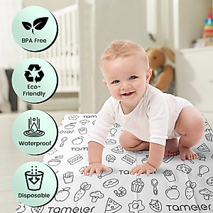 Disposable Splat Mat for Under High Chair - Tameler 30 Pack 35'' x 43'' High Chair Floor Mats for Babies, Waterproof Splash Mats, Disposable Placemats for Home & Restaurant, Baby Led Weaning Supplies