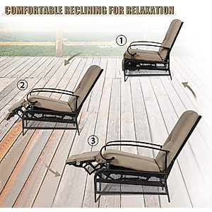 Betterland Outdoor Lounge Chair Set of 2 Metal Adjustable Patio Recliner Chair with Strong Extendable Frame and Thickened Removable Cushions, Beige
