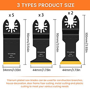 JTWEB Titanium Oscillating Tool Blade, 10PCS Oscillating Saw Blades Metal Cutting Multi Tool Blades Kits Wood and Metal Nails Plastic, Multitool Blades fit Dewalt Milwaukee Bosch Dremel Rockwell