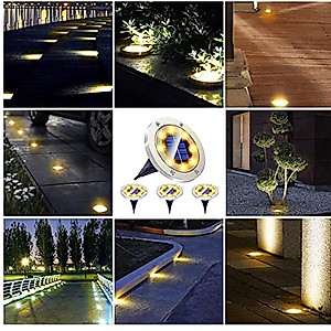 Achbeah Solar Ground Lights, 8LED Warm White Solar Garden Lights Outdoor Waterproof Sidewalk Disk Bright In-Ground Landscape Lighting for Lawn Patio Pathway Yard Steps Deck Walkway Light (4 Packs)