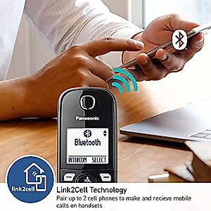 Panasonic Expandable Cordless Phone System with Link2Cell Bluetooth, Voice Assistant, Answering Machine and Call Blocking - 4 Cordless Handsets - KX-TGD664M (Metallic Black)