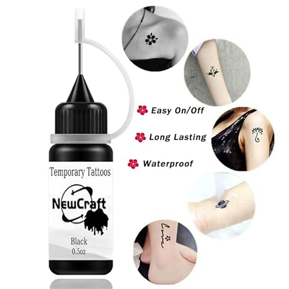 Brown Temporary Tattoo Kit, 4 Bottles Temporary Tattoo Ink with 84 Adhesive Tattoo Stencils, Body Tattoo Markers DIY Tattoos Temp for Men Women